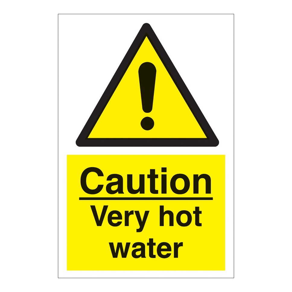 Caution Very Hot Water Sign Self-Adhesive Vinyl, Rigid Plast 100x100ml ...